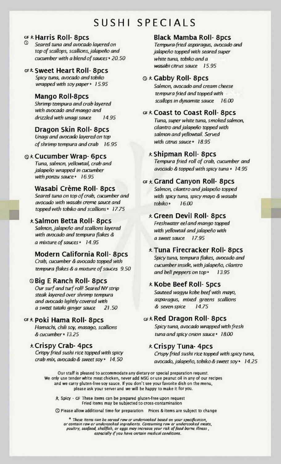 SUSHI LIST – Rice Bistro & Sushi