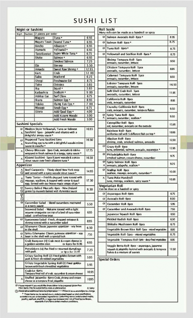 SUSHI LIST – Rice Bistro & Sushi